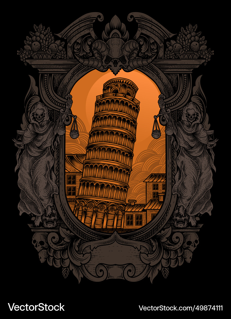 Vintage pisa tower with engraving style Royalty Free Vector