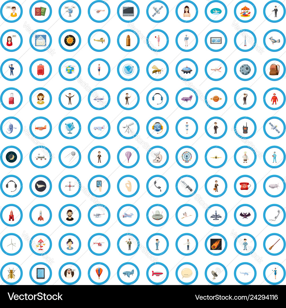 100 fly icons set cartoon style Royalty Free Vector Image