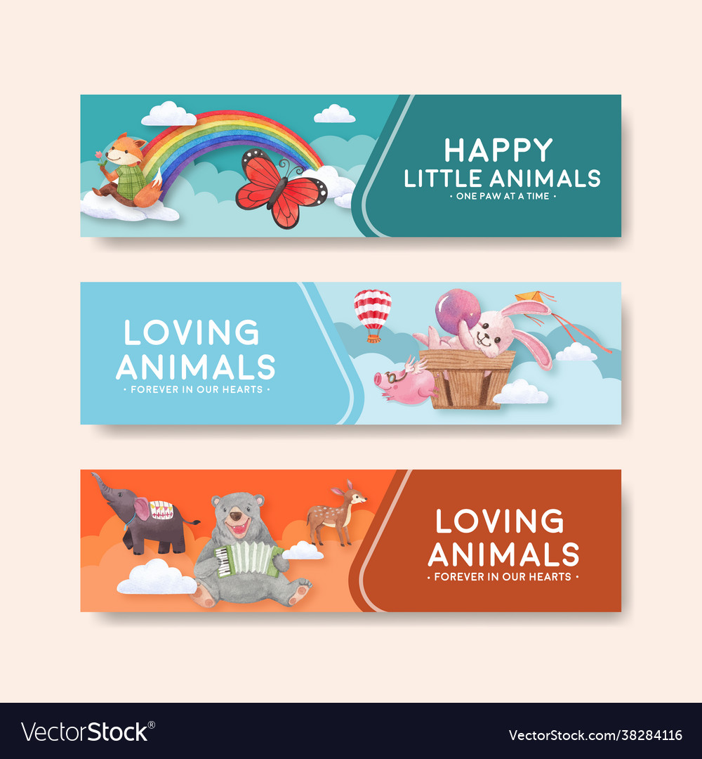 Banner template with happy animals concept design Vector Image