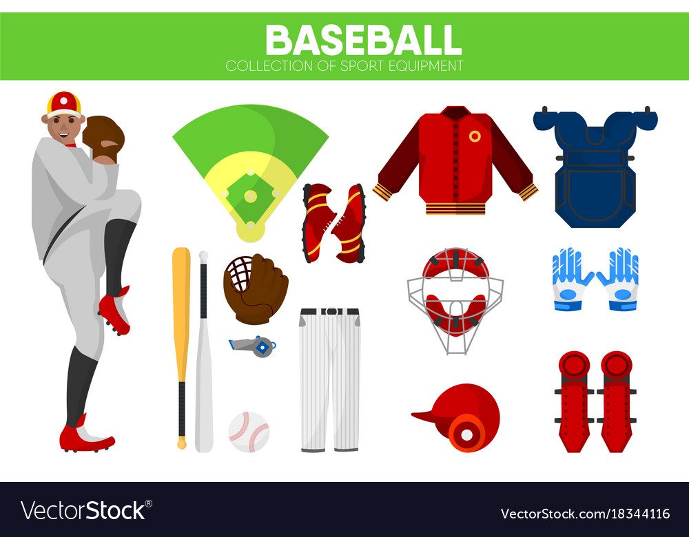 Baseball sport equipment bat-and-ball game player Vector Image