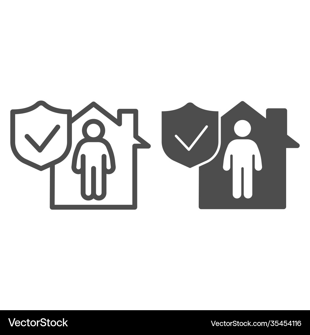Emblem protection and house with man line Vector Image