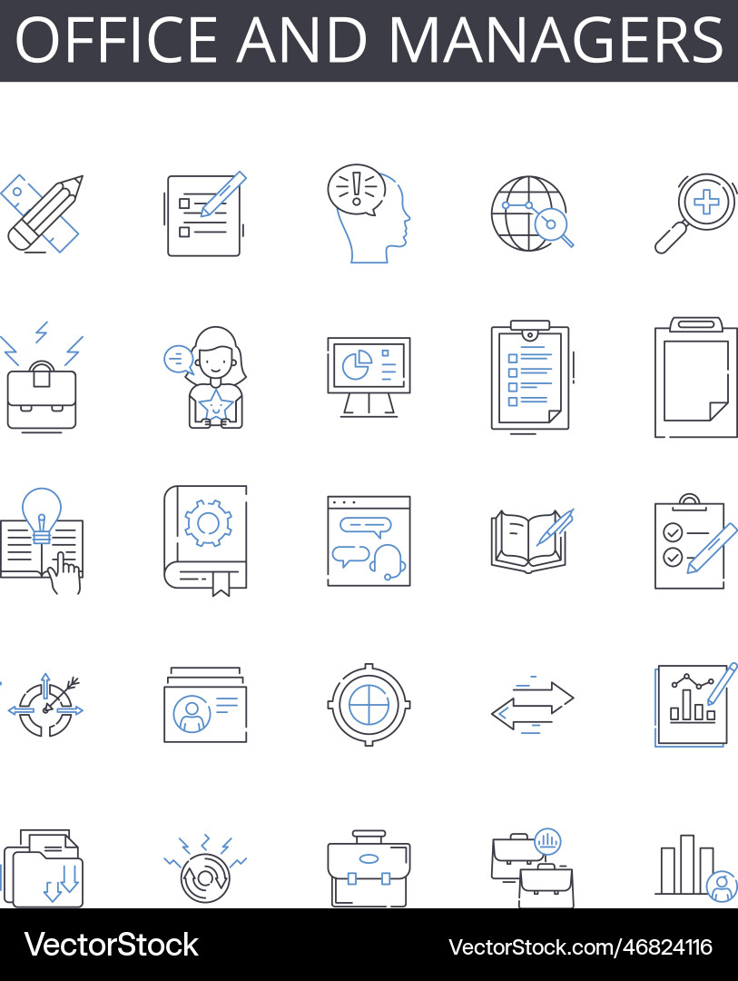 Office and managers line icons collection Vector Image