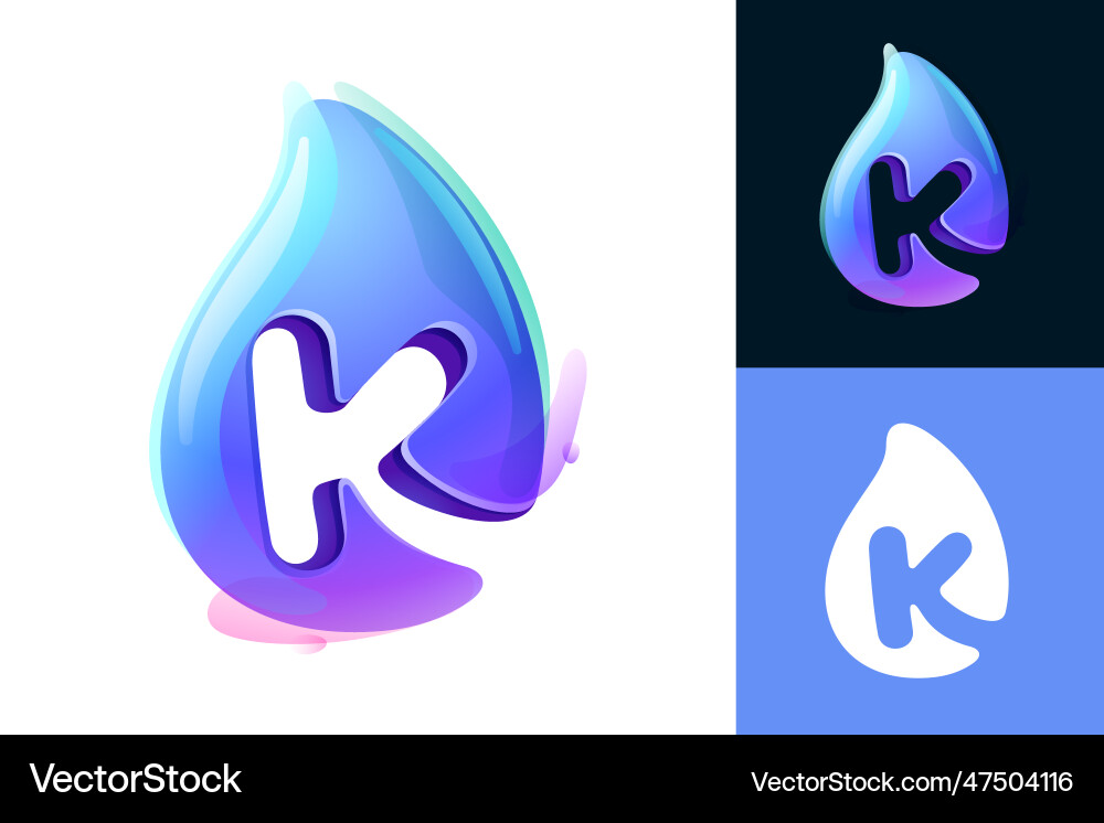Pure water drop k letter logo eco-friendly 3d Vector Image