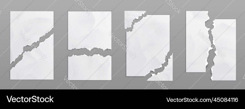 Realistic set of torn paper sheets on grey Vector Image
