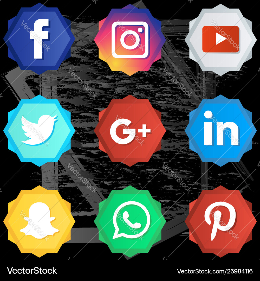Social media icon full color set Royalty Free Vector Image