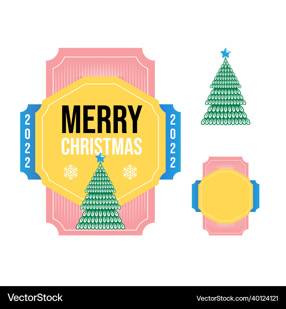Christmas tree line art logos or icons with label Vector Image