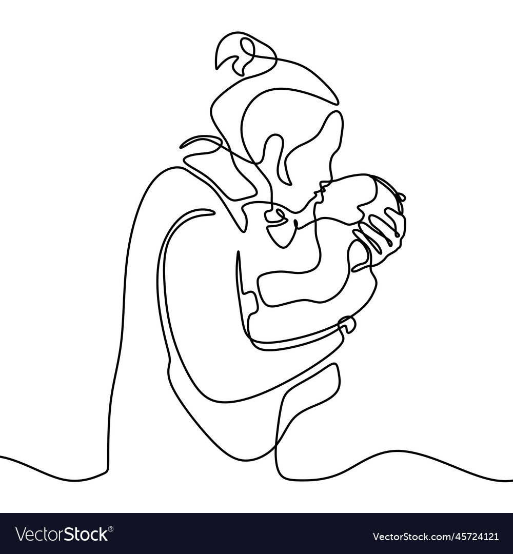 Continuous line drawing of mother and baby Vector Image
