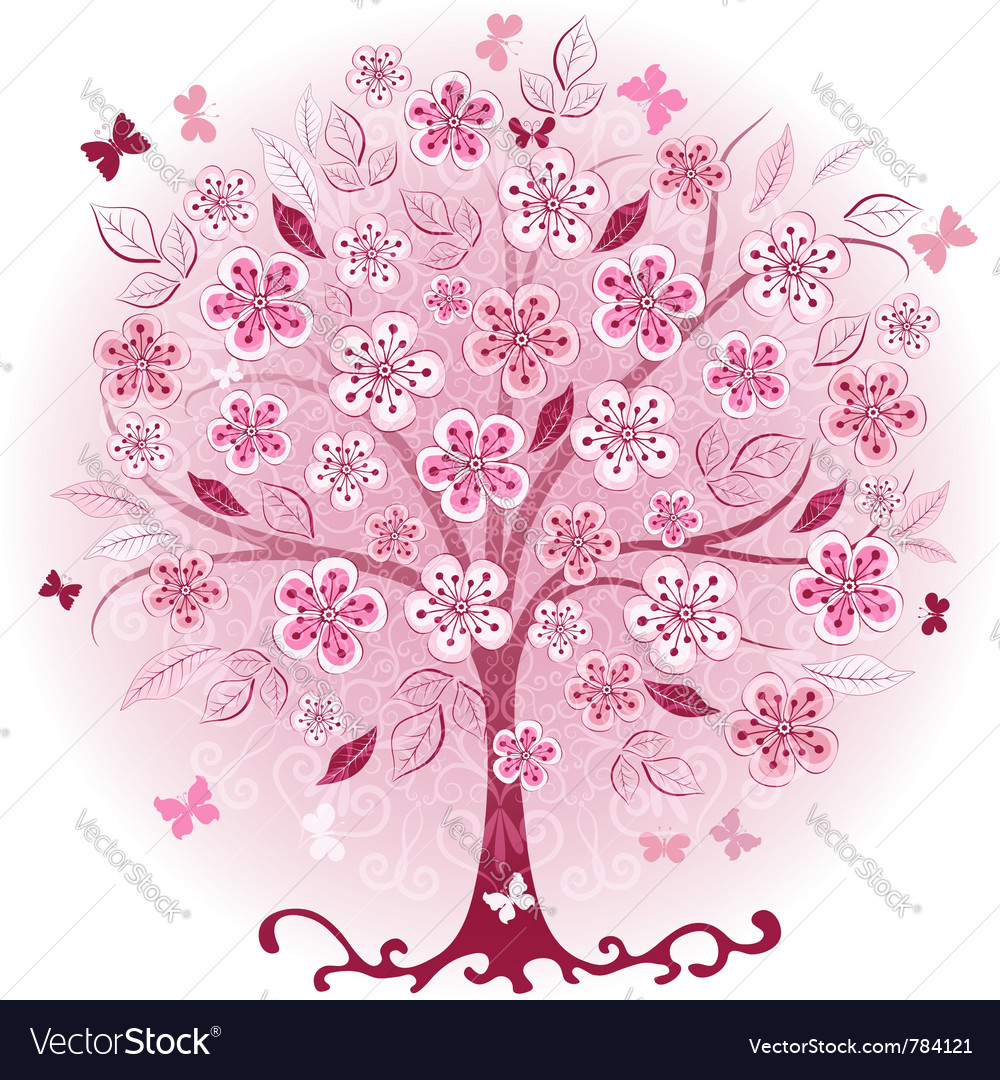 Decorative pink spring tree Royalty Free Vector Image