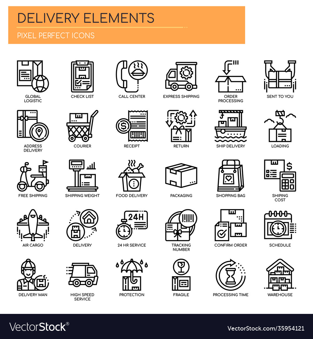 Delivery elements thin line and pixel perfect Vector Image