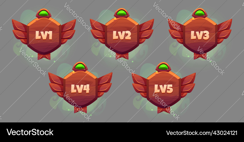 Game level ui icons wooden shields or banners Vector Image
