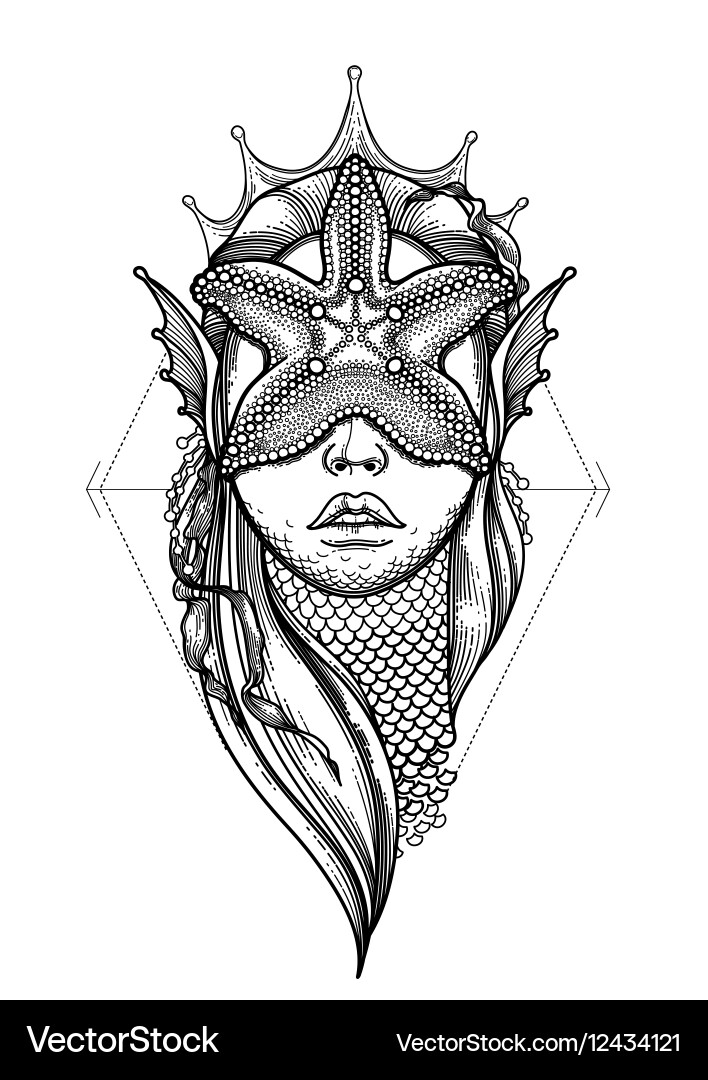 Graphic mermaid head Royalty Free Vector Image