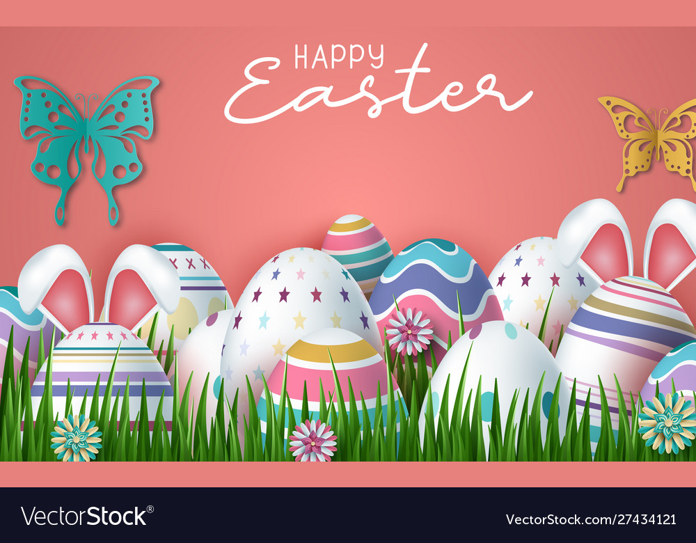 Happy easter background with realistic easter Vector Image