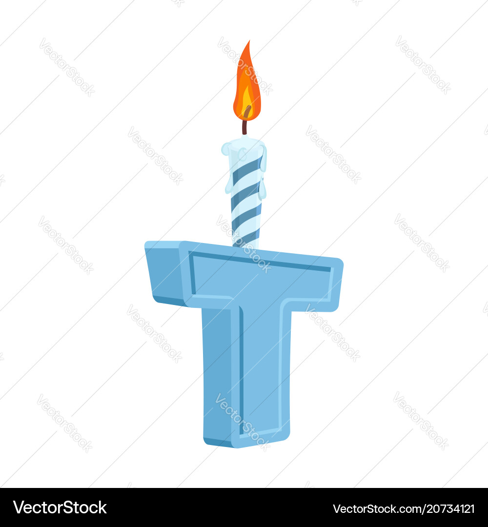 Letter t birthday font and candle Royalty Free Vector Image