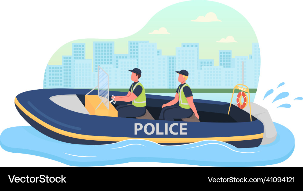 Police boat patrol 2d web banner poster Royalty Free Vector