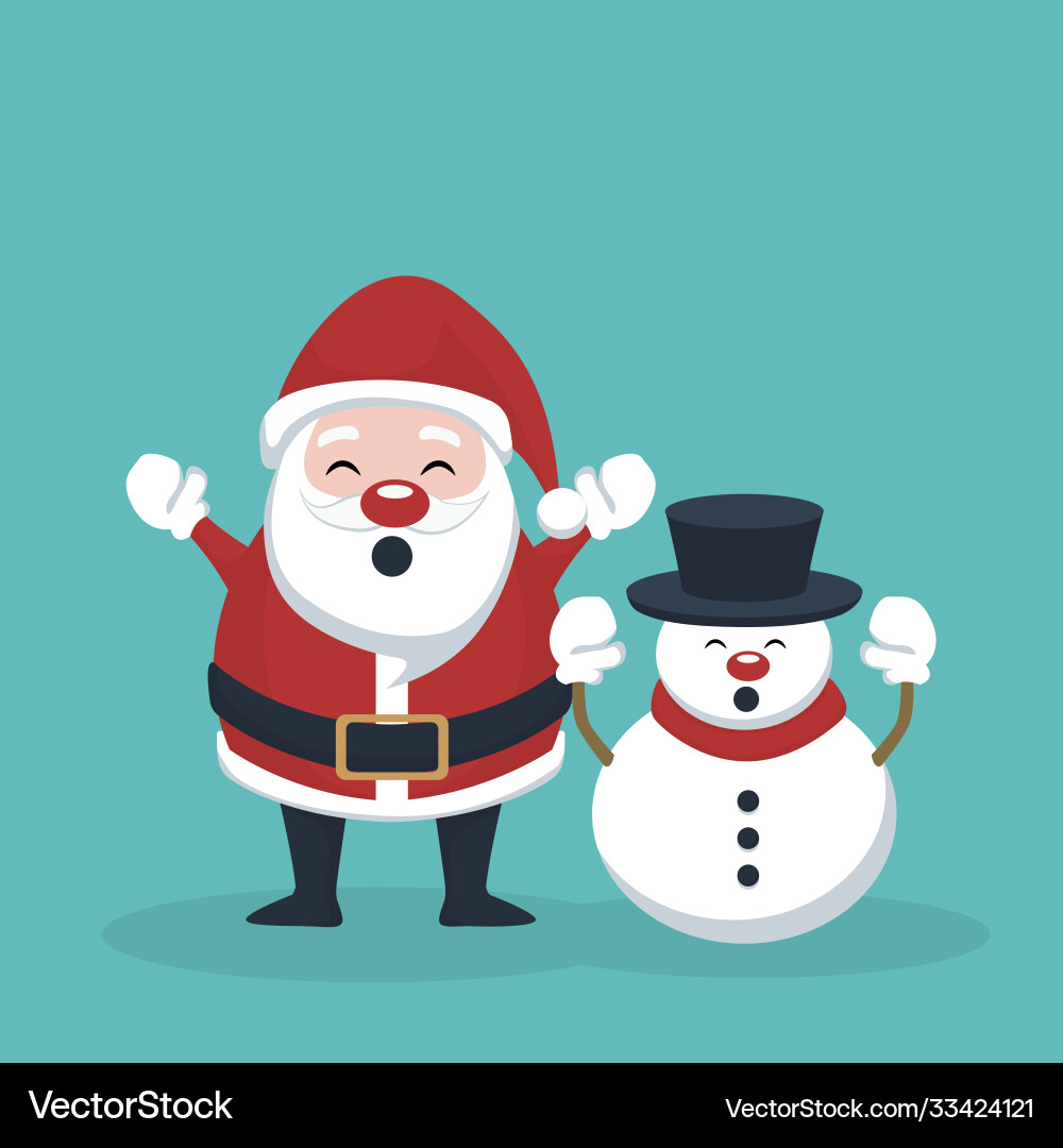 Santa claus and snowman raising hands Royalty Free Vector