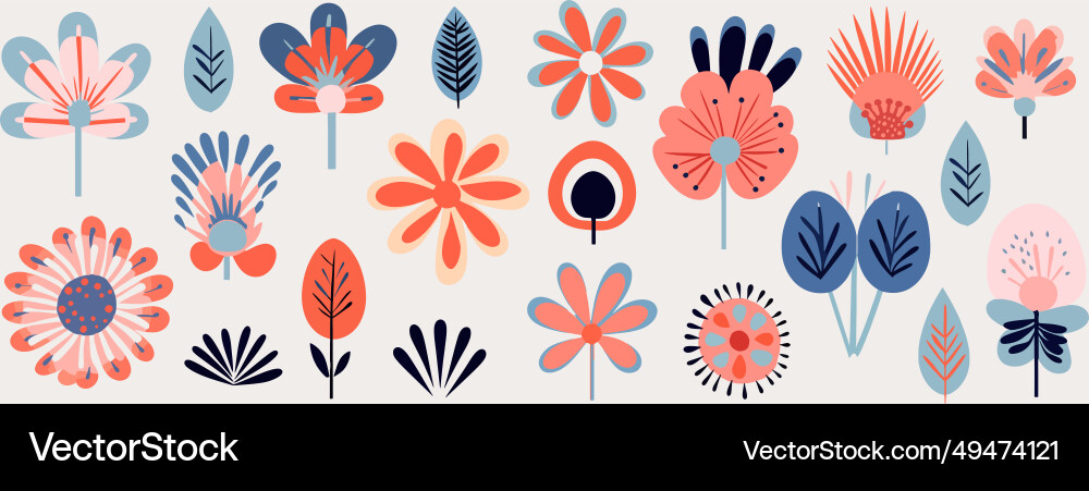 Set of drawn flowers drawing style various Vector Image