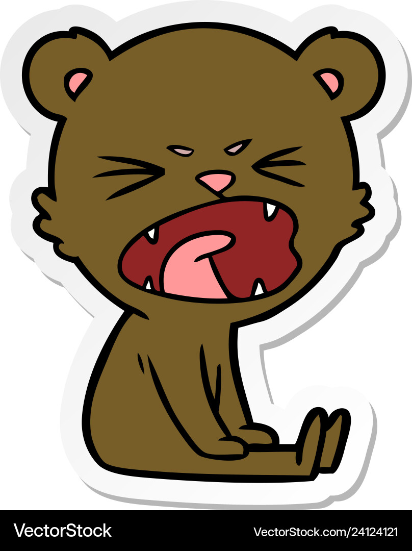 Sticker of a angry cartoon bear Royalty Free Vector Image
