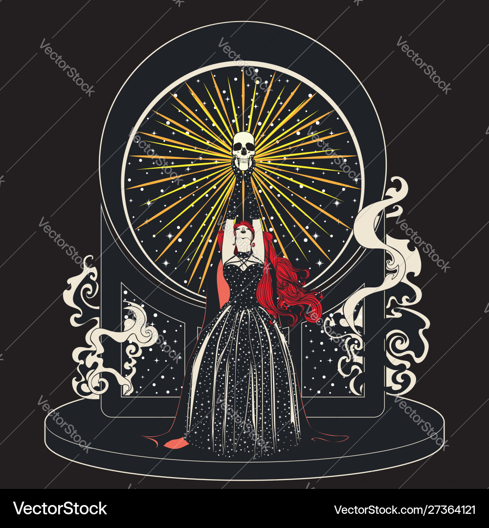 Witch and human skull Royalty Free Vector Image