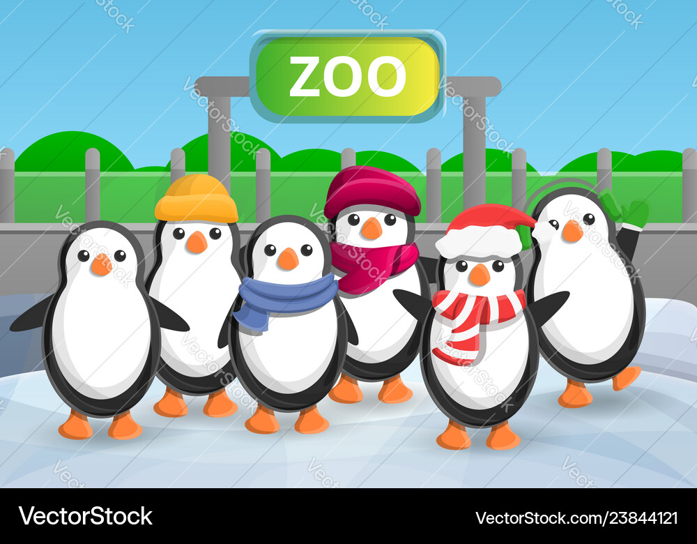Zoo penguin group concept banner cartoon style Vector Image