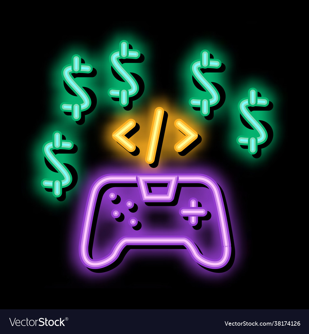 Game coding and sell neon glow icon Royalty Free Vector