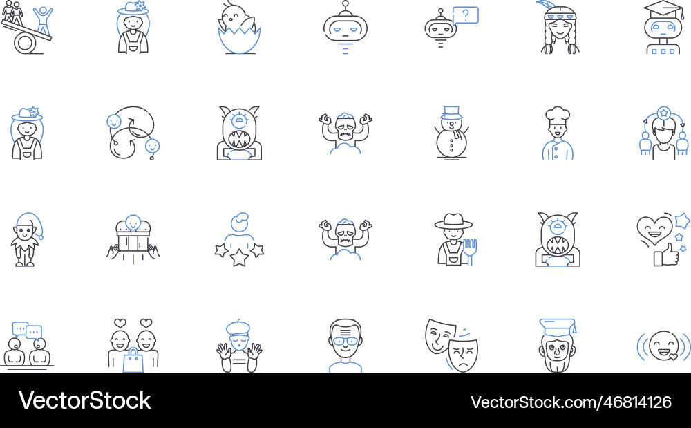 Humorous folks line icons collection comical Vector Image