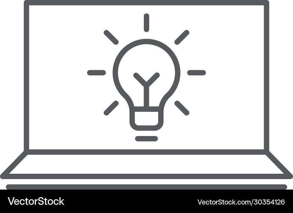 Laptop with light bulb icon symbol isolated Vector Image