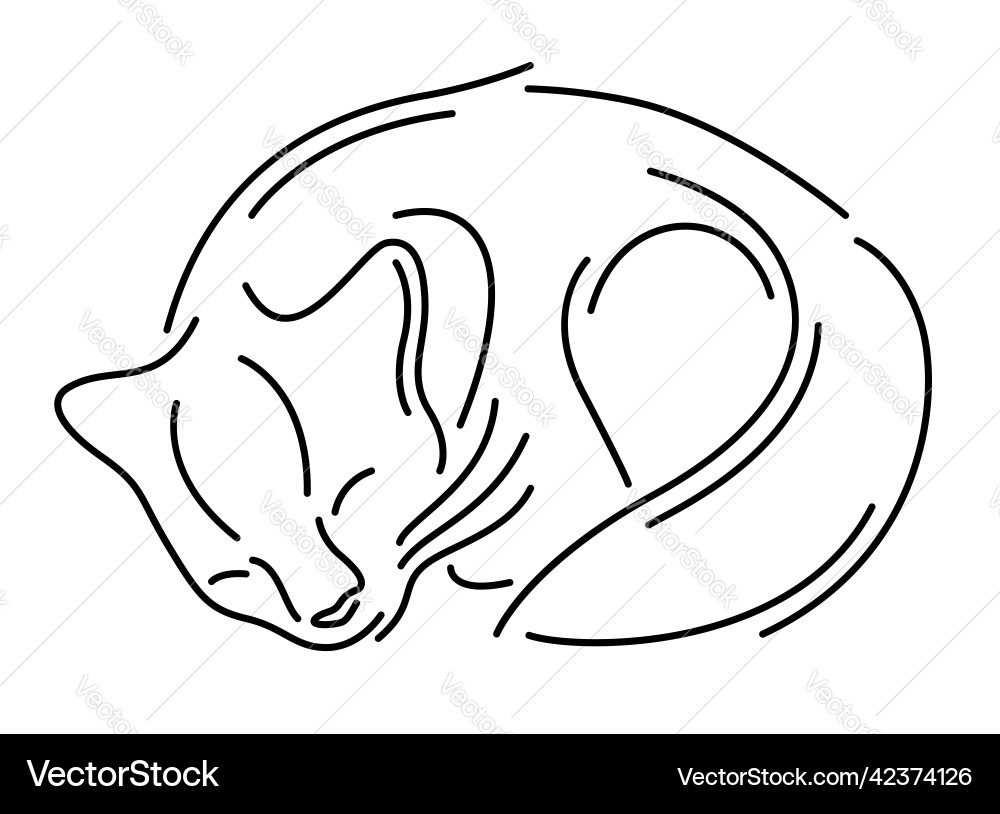 Line art with isolated sleeping cat silhouette Vector Image