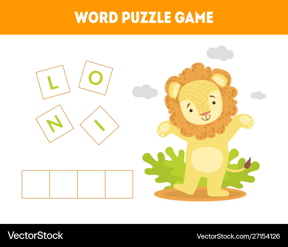 Lion word puzzle game educational game for Vector Image