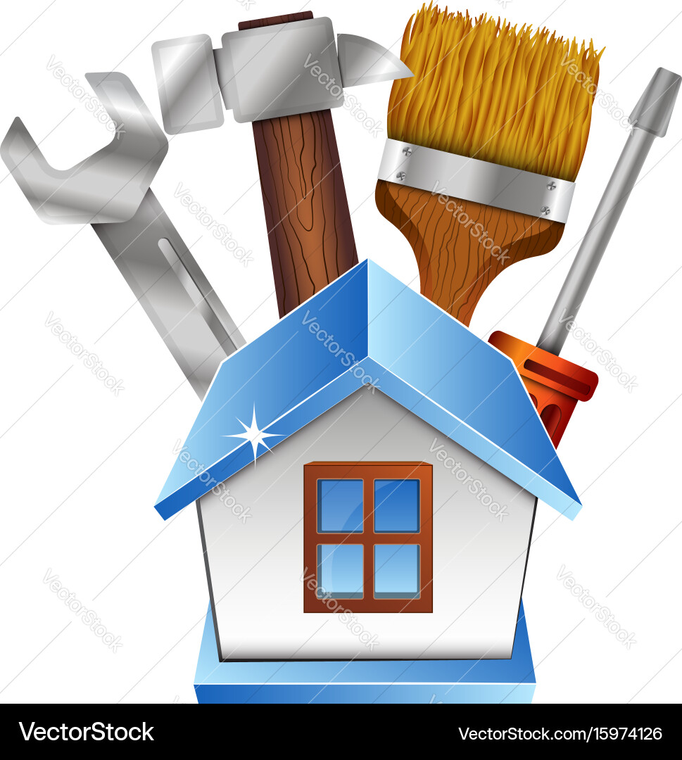Repairing a house symbol with tool Royalty Free Vector Image