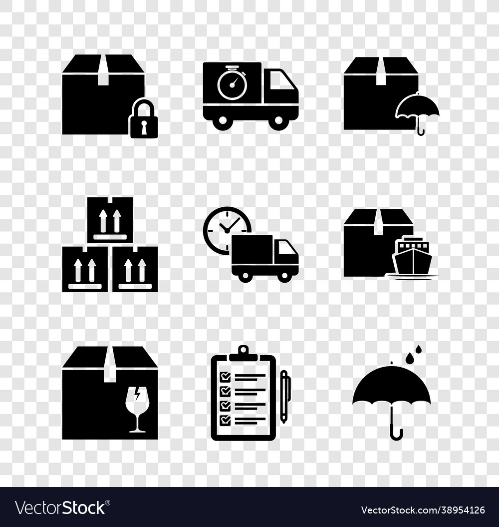Set locked package delivery truck and stopwatch Vector Image