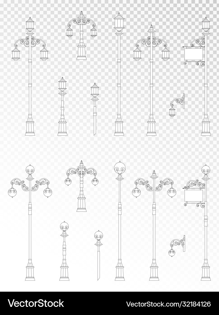 Set street lights on transparent background Vector Image