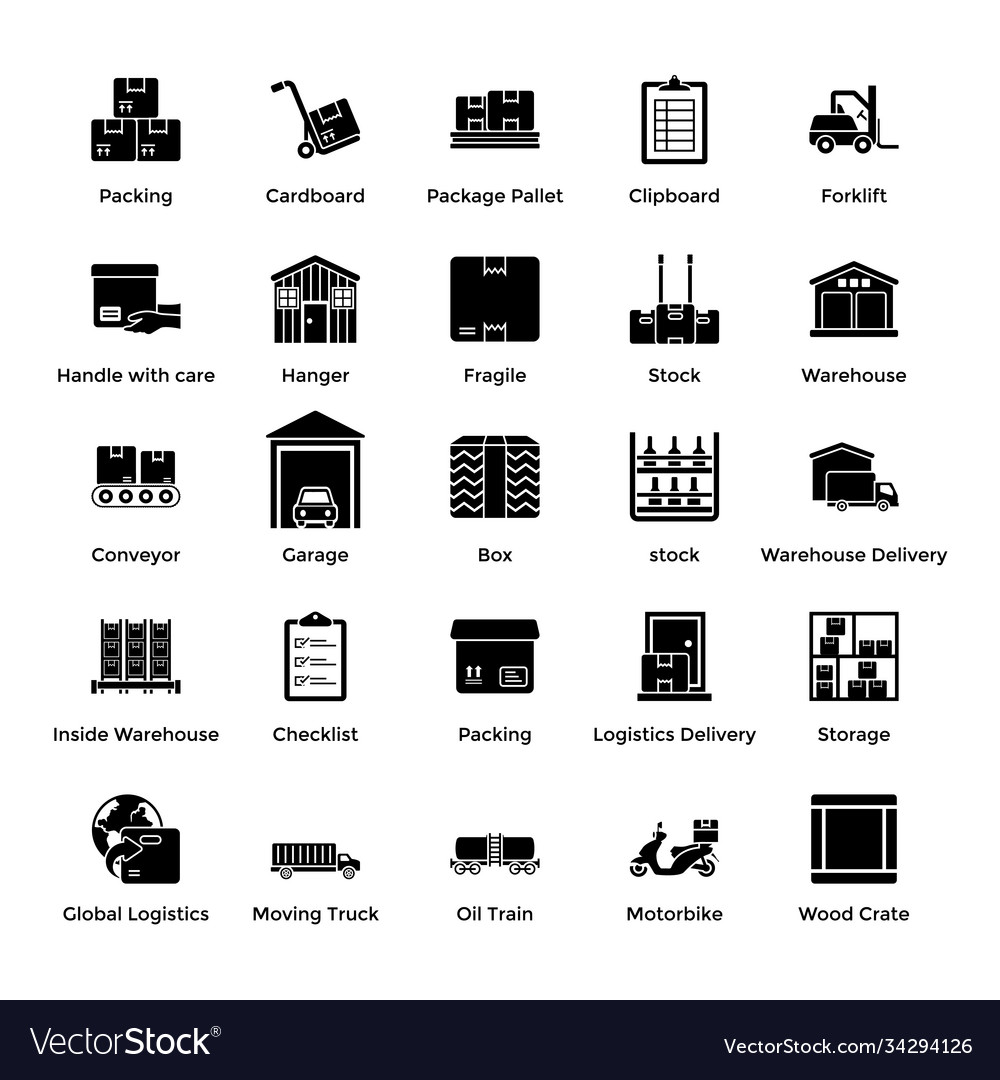 Warehouse solid icons pack Royalty Free Vector Image
