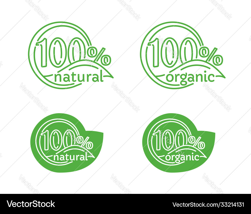 100 natural and organic stamp for marking Vector Image