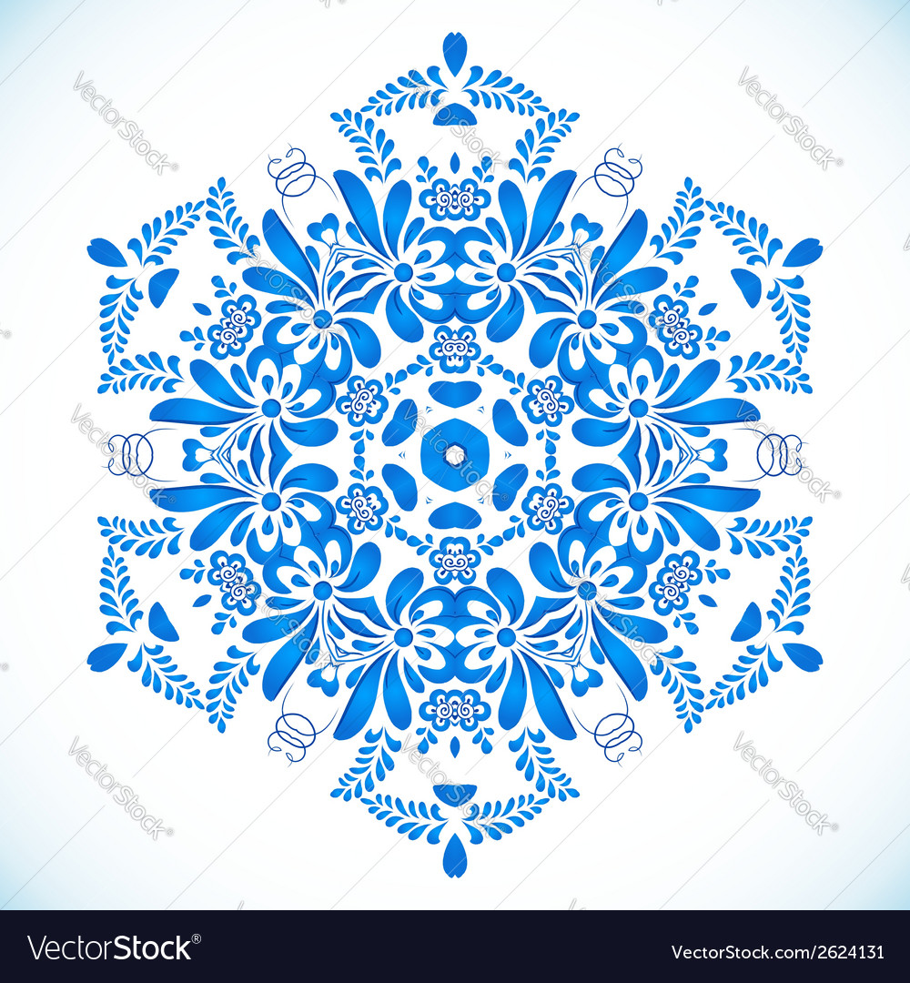 Blue floral circle pattern in gzhel style Vector Image