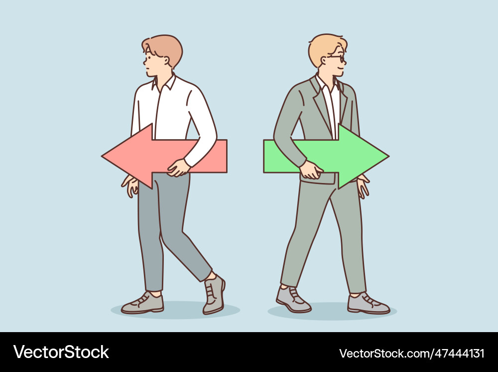 Businessmen with opposite arrows go in different Vector Image