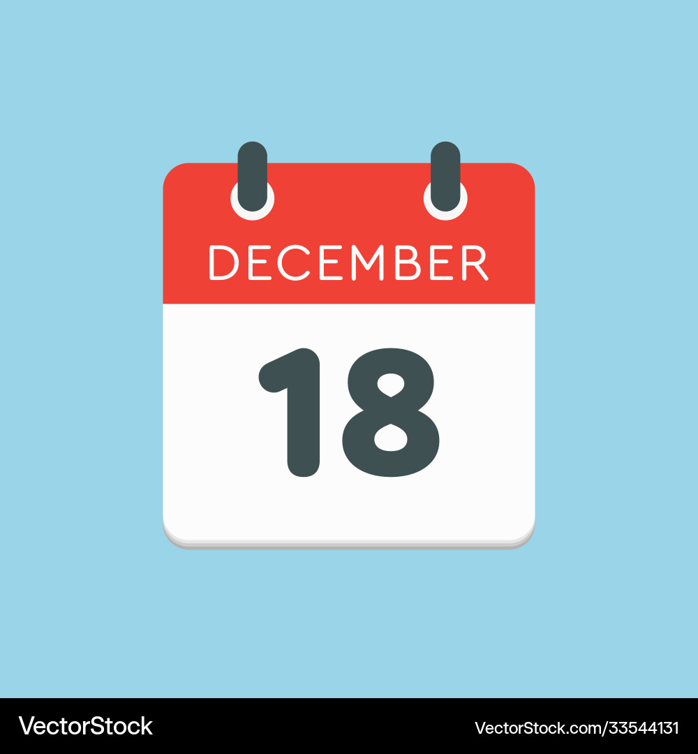 Calendar icon day 18 december template Royalty Free Vector