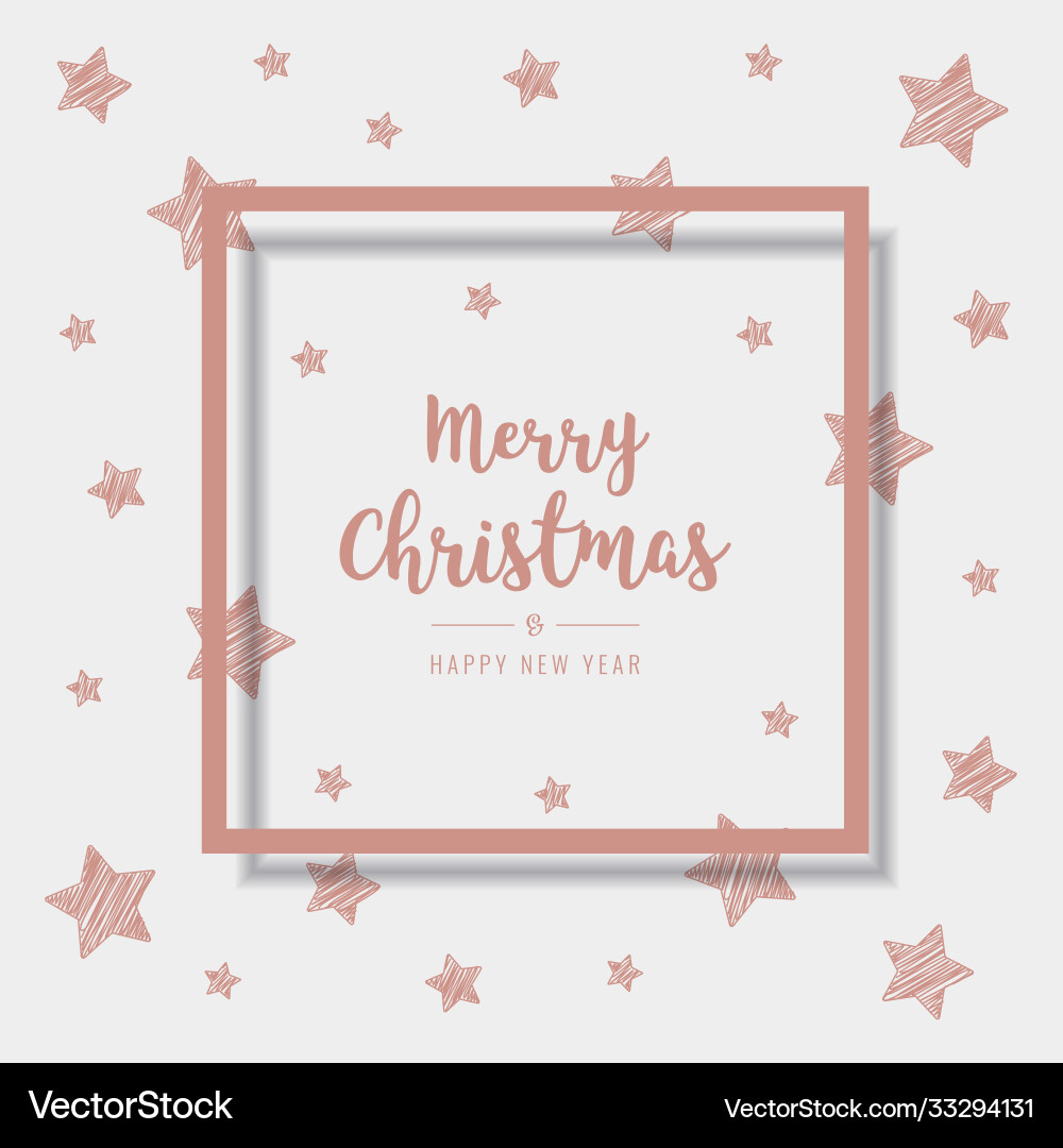 Christmas scribble stars rose gold card greeting Vector Image