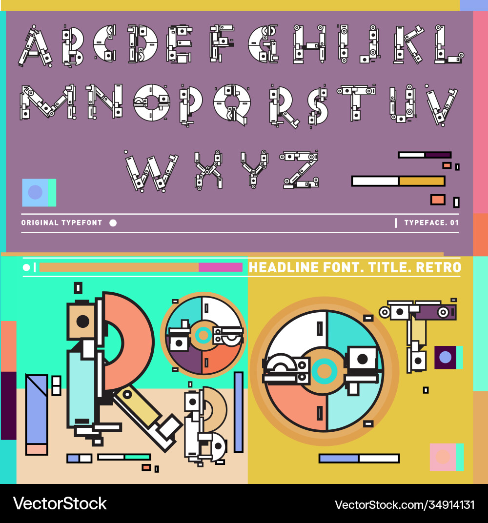 Colorful retro alphabet unique fonts for design Vector Image