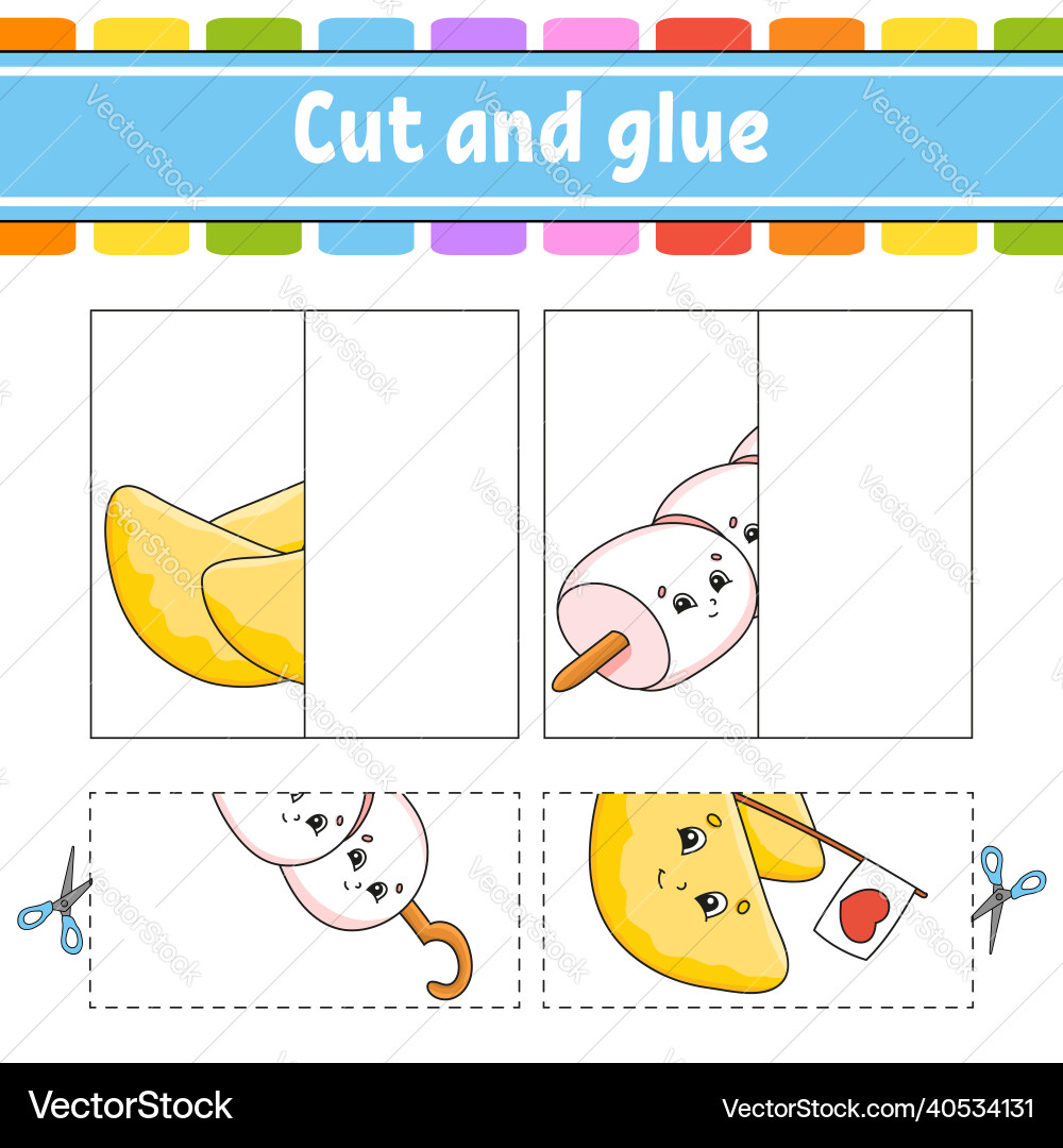 Cut and play paper game with glue flash cards Vector Image