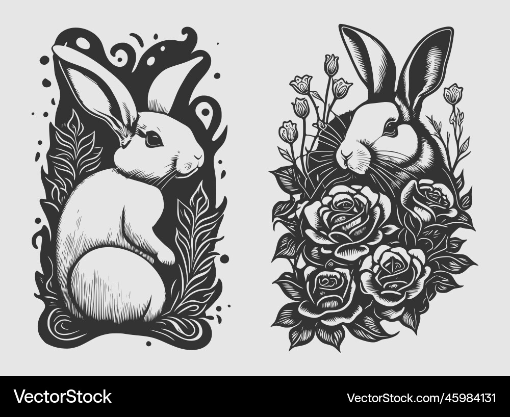 Cute rabbits set chinese lunar new year Royalty Free Vector