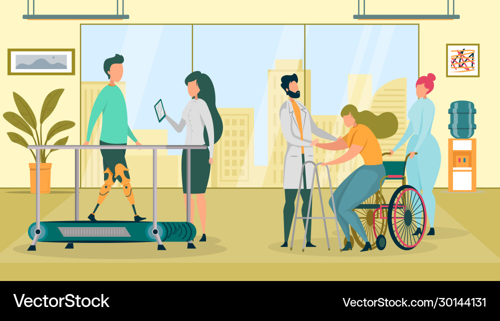 Disabled people having rehabilitation or therapy Vector Image