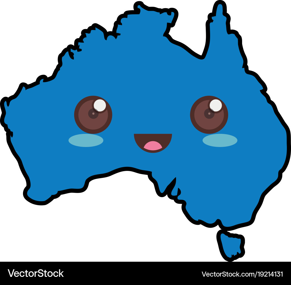 Kawaii map of australia Royalty Free Vector Image