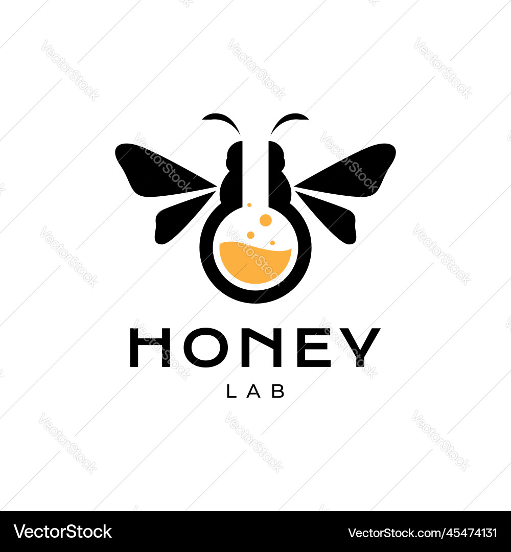 Science laboratory glass honey bee flying logo Vector Image