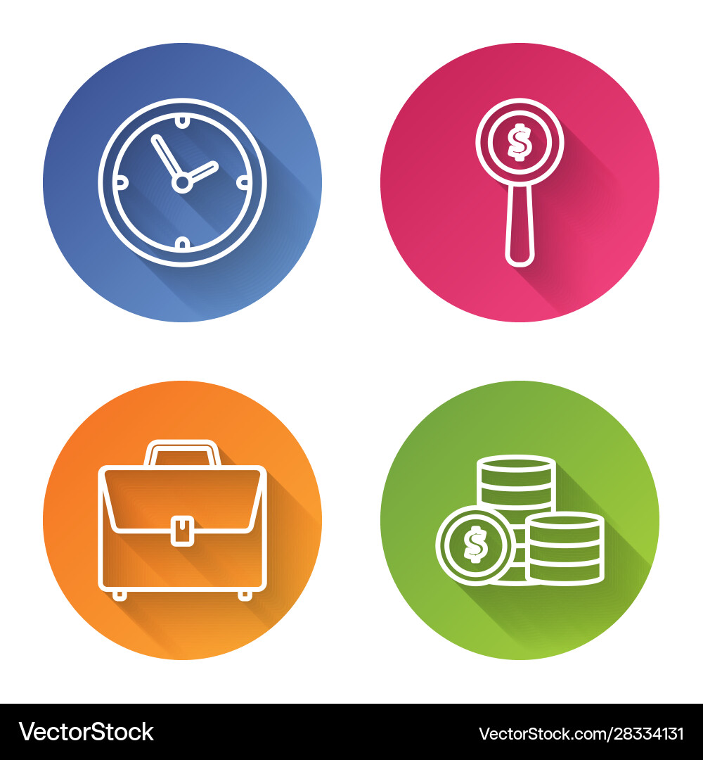 Set line clock magnifying glass and dollar symbol Vector Image