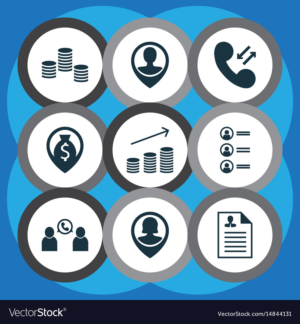 Set of 9 hr icons includes coins growth employee Vector Image