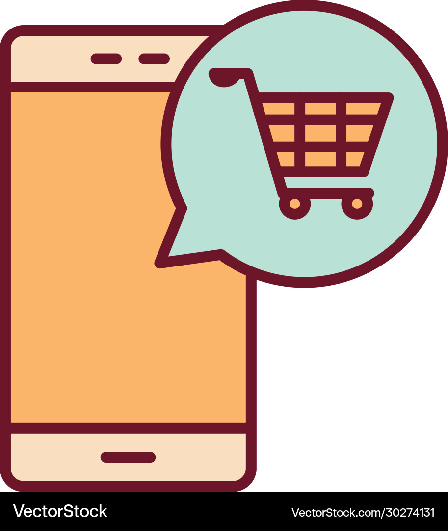 Shopping cart inside bubble and smartphone line Vector Image