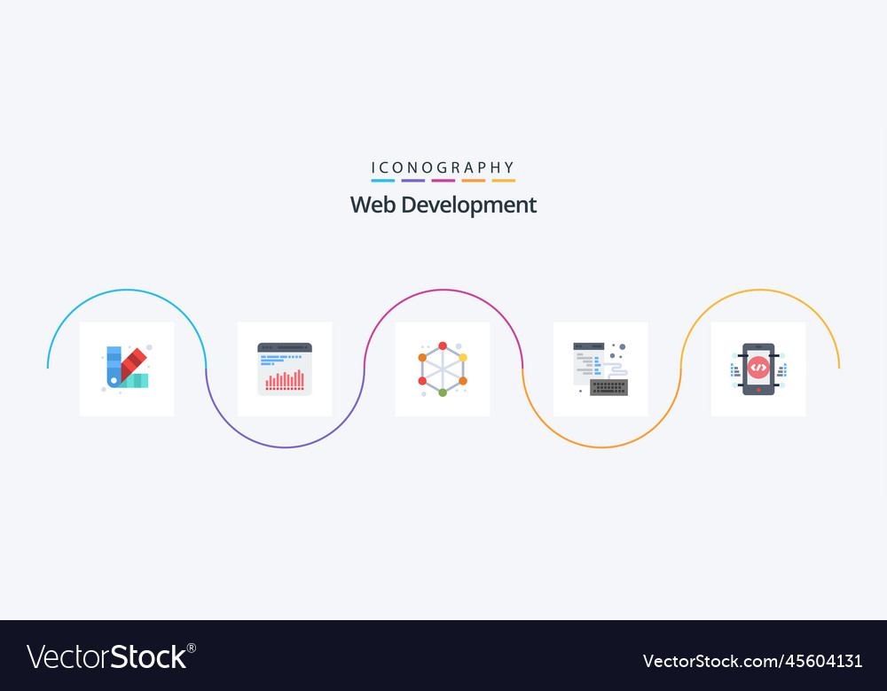 Web development flat 5 icon pack including Vector Image
