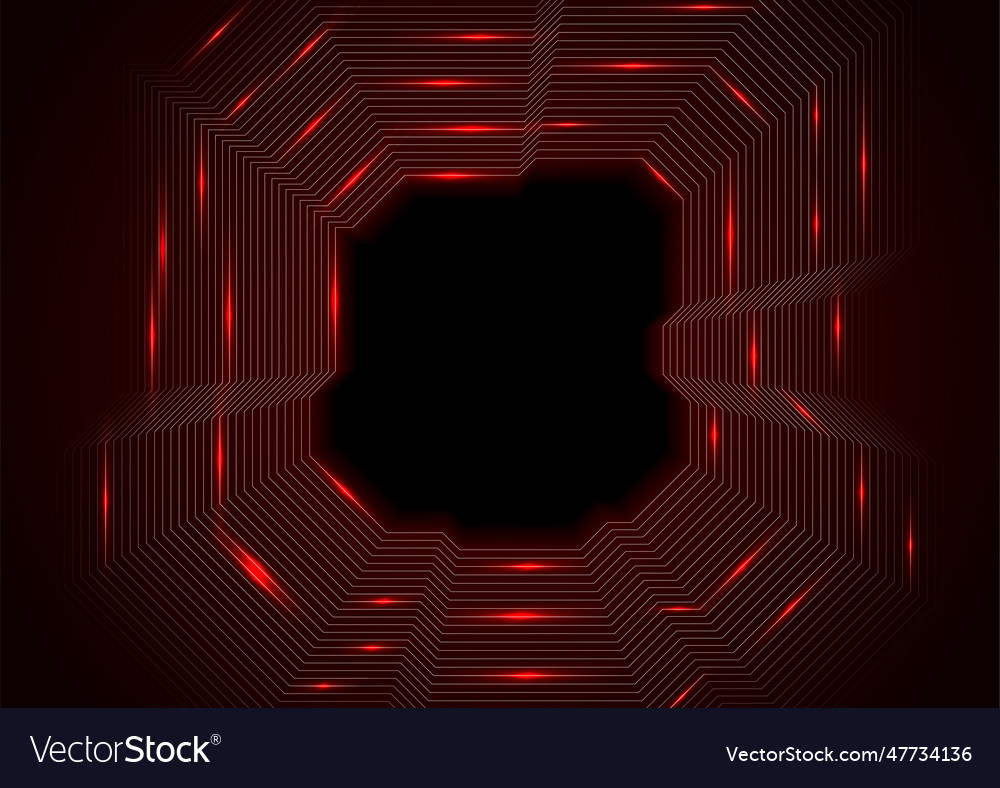 Glowing Red Neon Circuit Board Lines Tech Vector Image