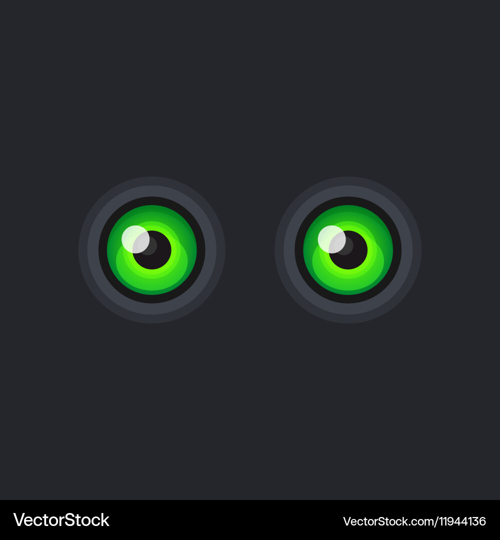 Green cartoon eyes on dark background Royalty Free Vector