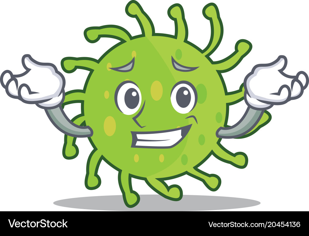 Grinning green bacteria character cartoon Vector Image